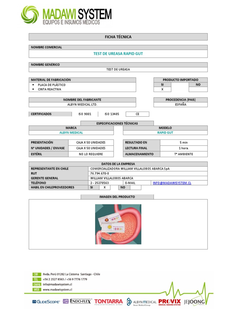 Test de Ureasa Rapid Gut: Ficha Técnica | PDF
