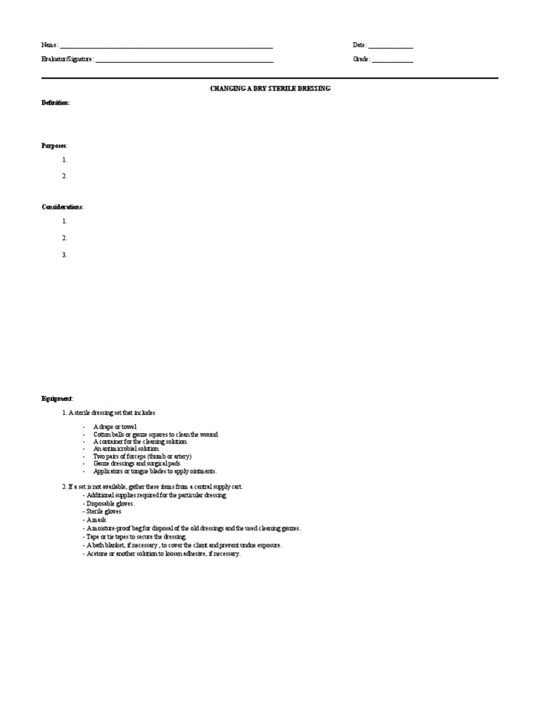 Steps for Changing a Sterile Dressing | PDF | Wound | Clinical Medicine