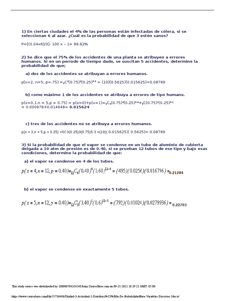Unidad 3 Actividad 2 Distribuci N de Probabilidad - para Variables Discretas 2 | PDF
