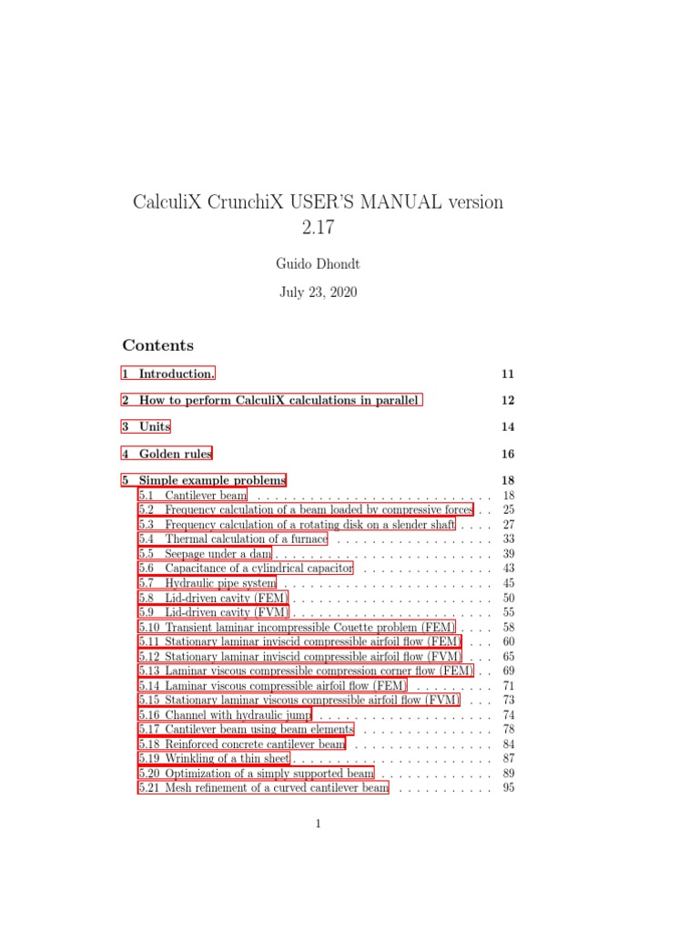 Calculix Crunchix User'S Manual Version 2.17: Guido Dhondt July 23 ...