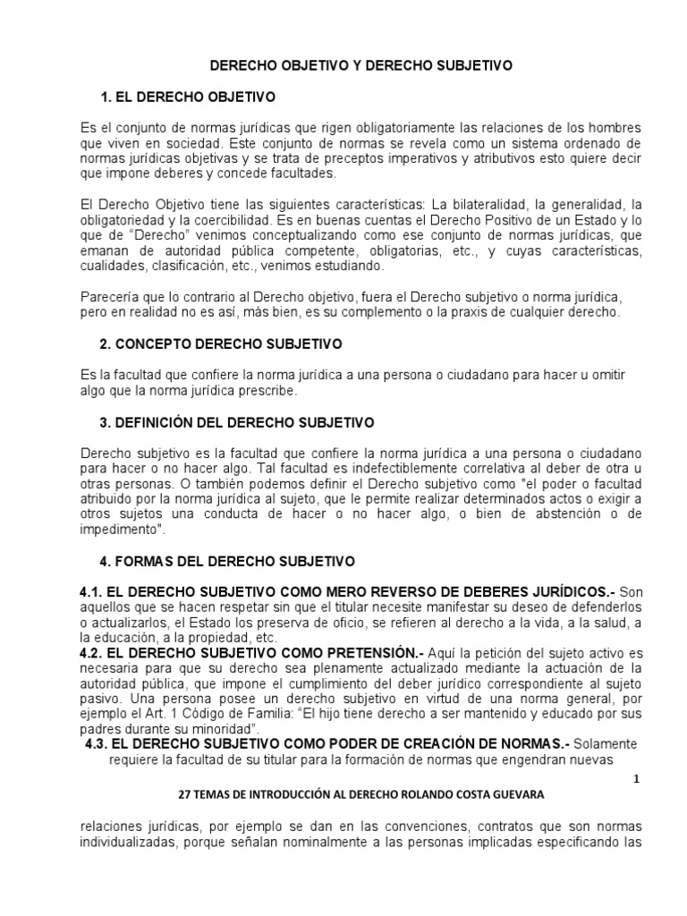 Derecho Objetivo y Derecho Subjetivo | PDF | Derechos | Propiedad