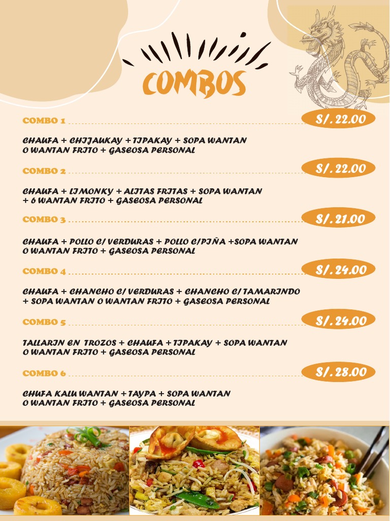 Menú de Combos Chifa Fusion | PDF | Cocina occidental | Comida regional ...
