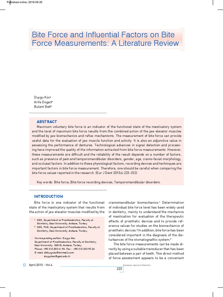 Bite Force and Influential Factors On Bite Force Measurements A ...