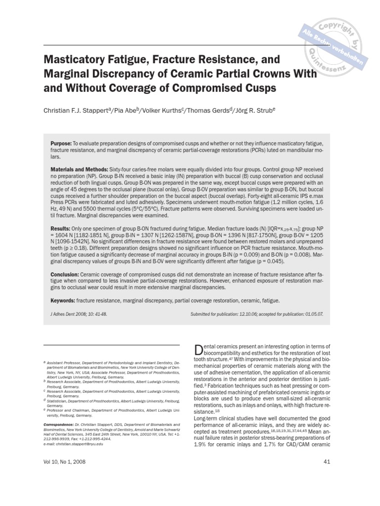 Crown and Post-Free Adhesive Restorations For Endodontically Treated ...