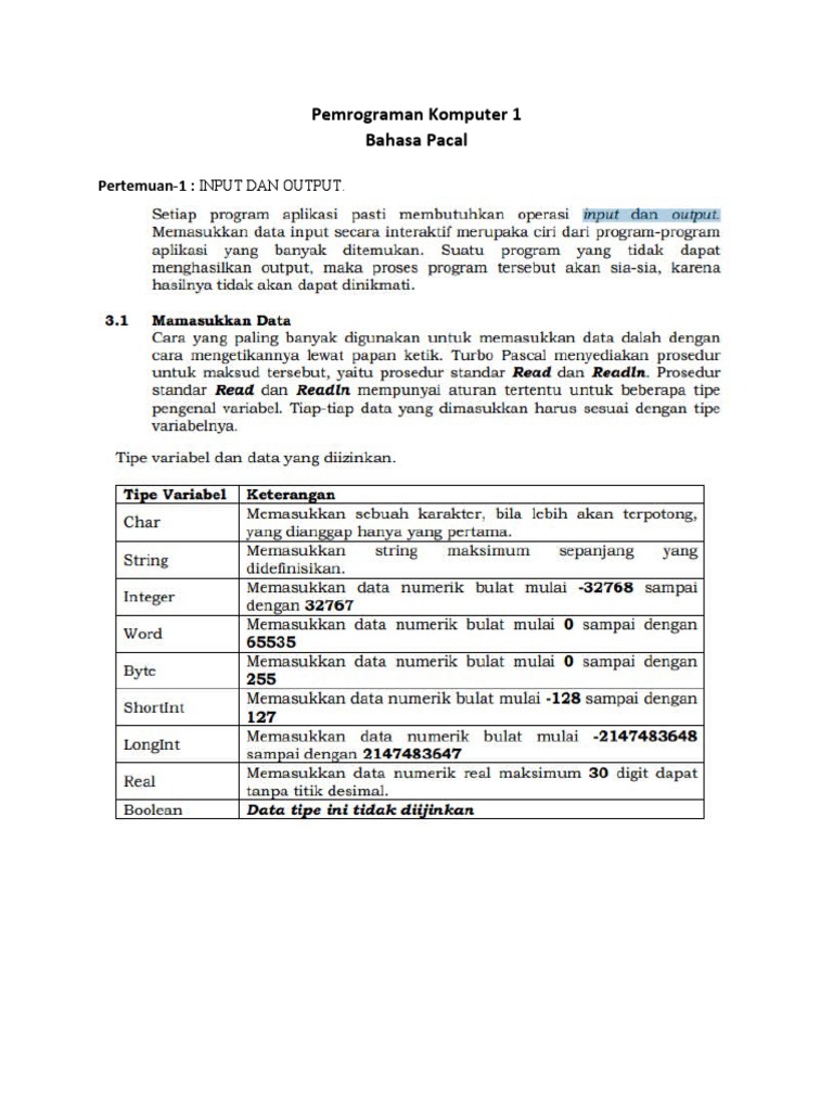 Pemrograman Dasar dengan Pascal | PDF
