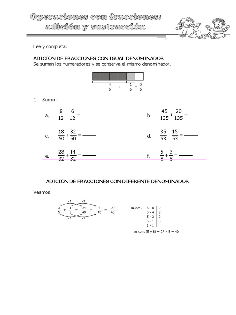 Suma y Resta de Fracciones 5to | PDF | Aritmética | Matemática Elemental