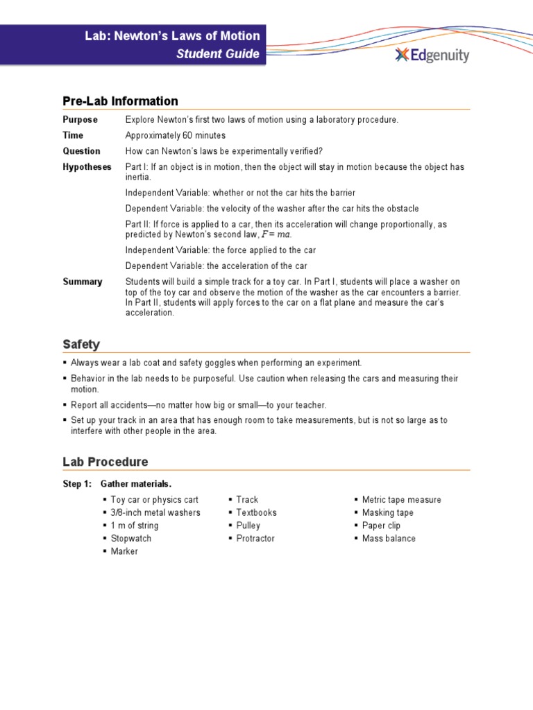 Lab-Newton's Laws of Motion-Student Guide | PDF | Force | Acceleration