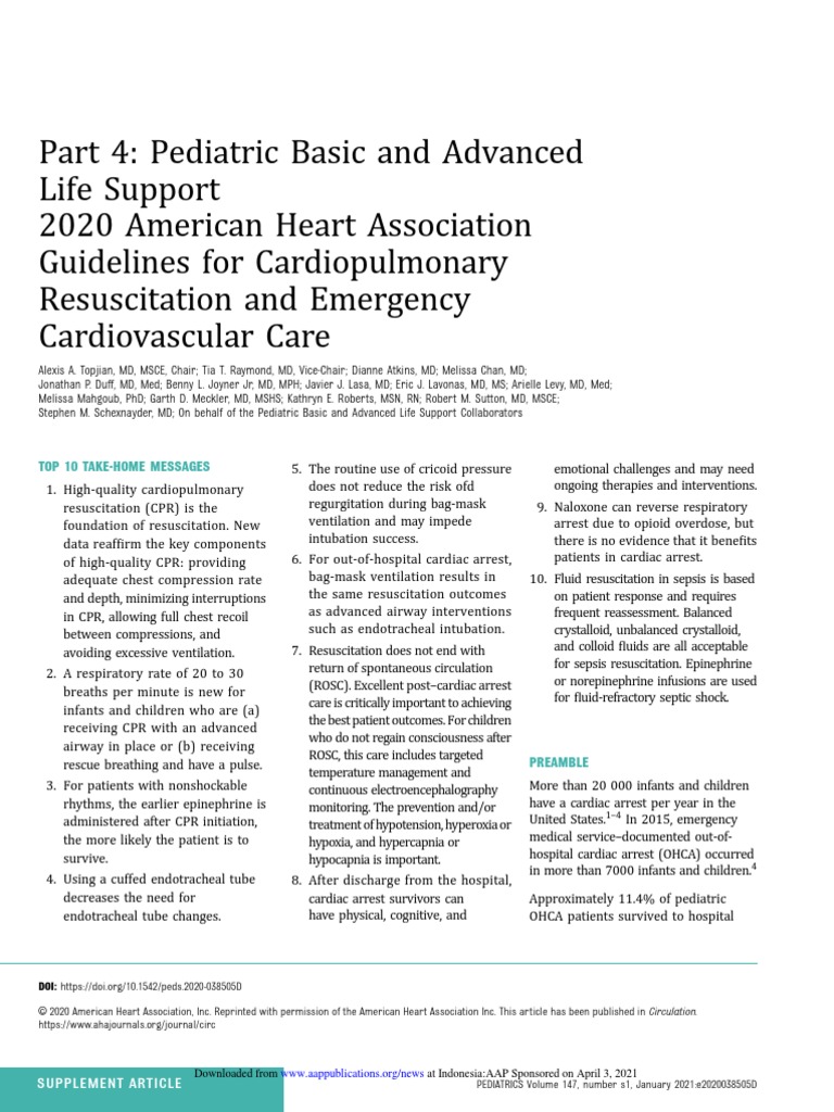 AHA 2020 Resusitasi Pediatrik | PDF | Cardiopulmonary Resuscitation ...