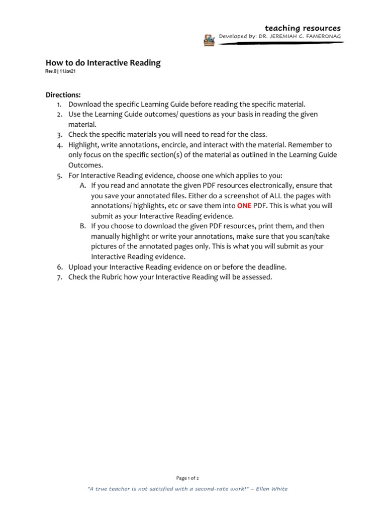 How To Do Interactive Reading | PDF | Reading Comprehension | Learning
