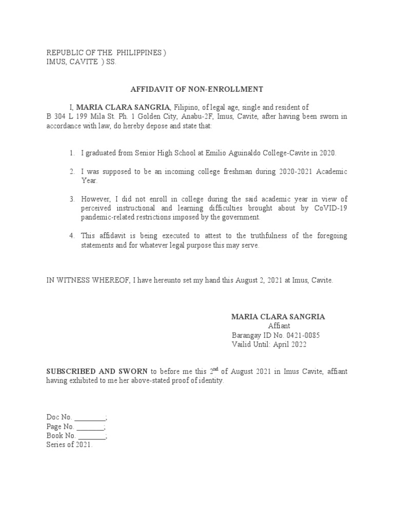 Affidavit of Enrollment | PDF