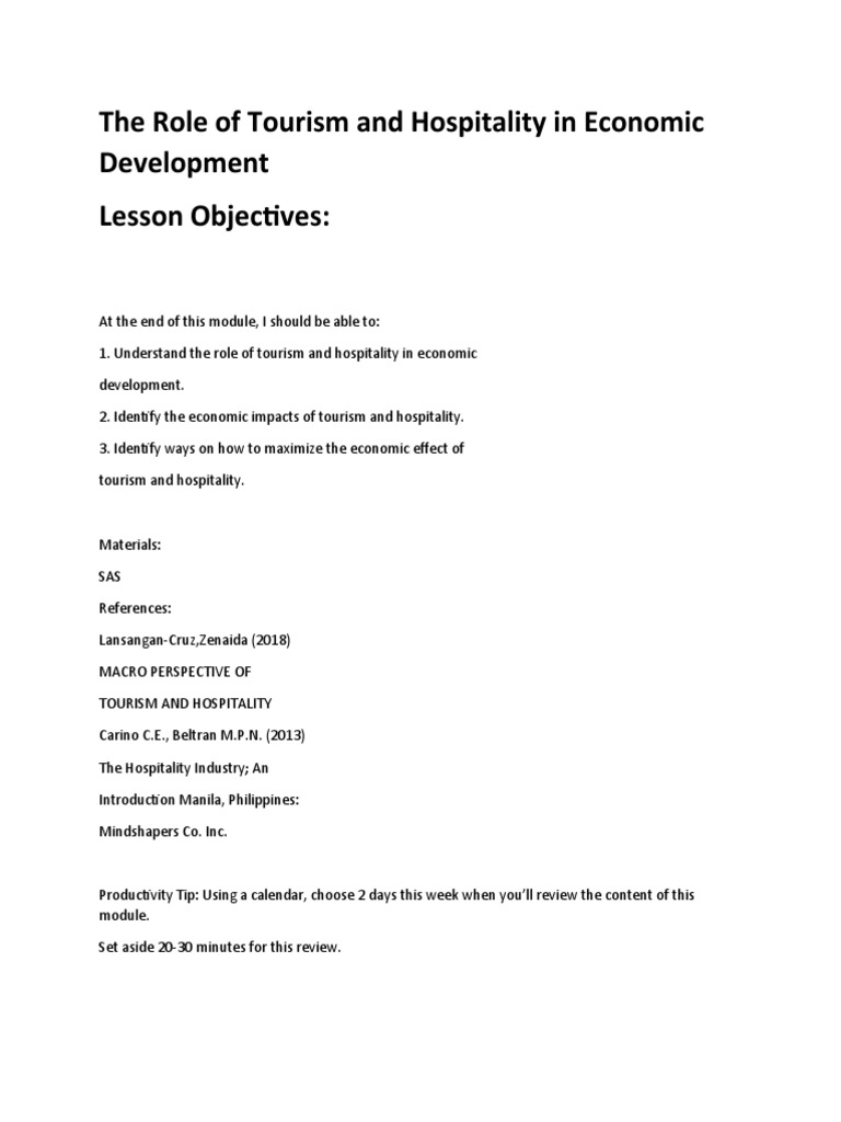 The Role of Tourism and Hospitality in Economic Development. | PDF ...
