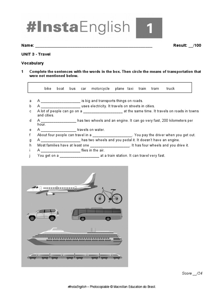 Name: - Result: - /100 UNIT 3 - Travel Vocabulary | PDF