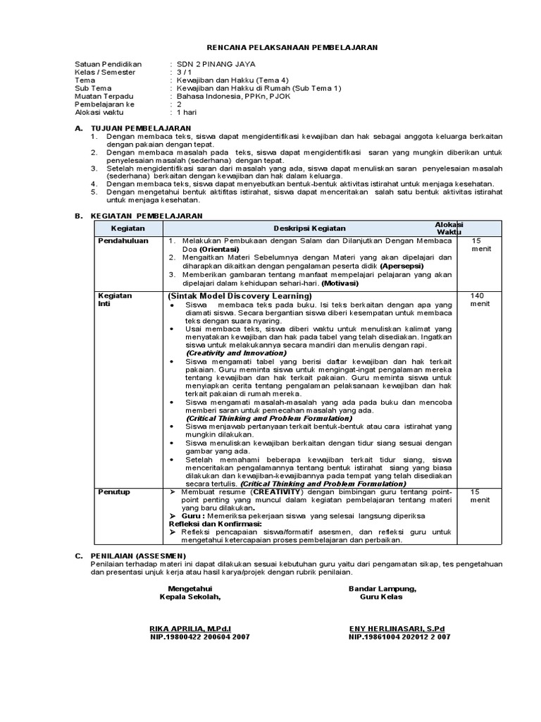 RPP Tema 4 Subtema 1 Pembelajaran 2 | PDF