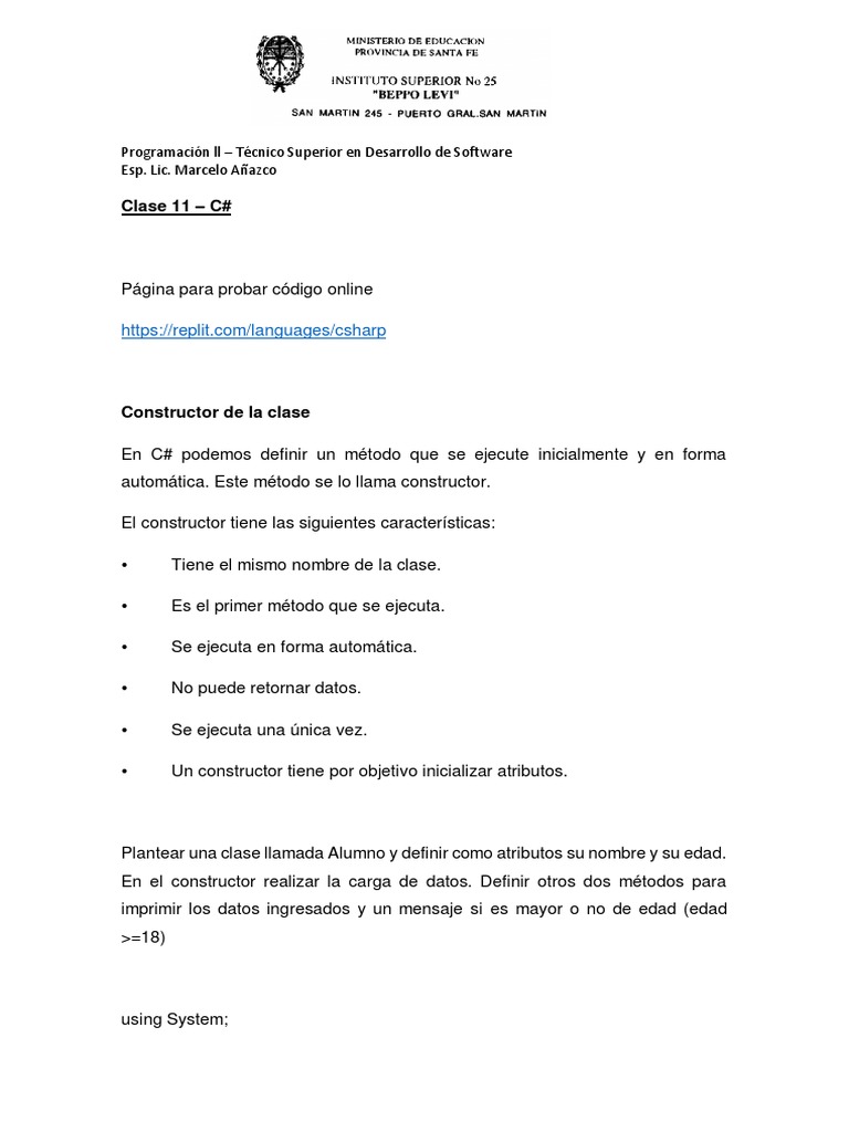 Clase 11 Csharp 1 Pdf C Sharp Lenguaje De Programación Programación 