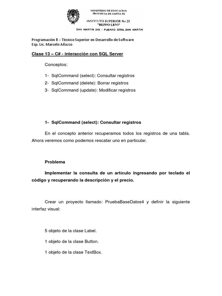 Clase 13 2 Csharp | PDF | SQL | C Sharp (lenguaje de programación)