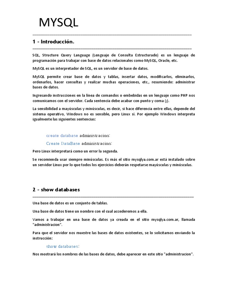 Introducción a MySQL y SQL Básico | PDF | Bases de datos | SQL