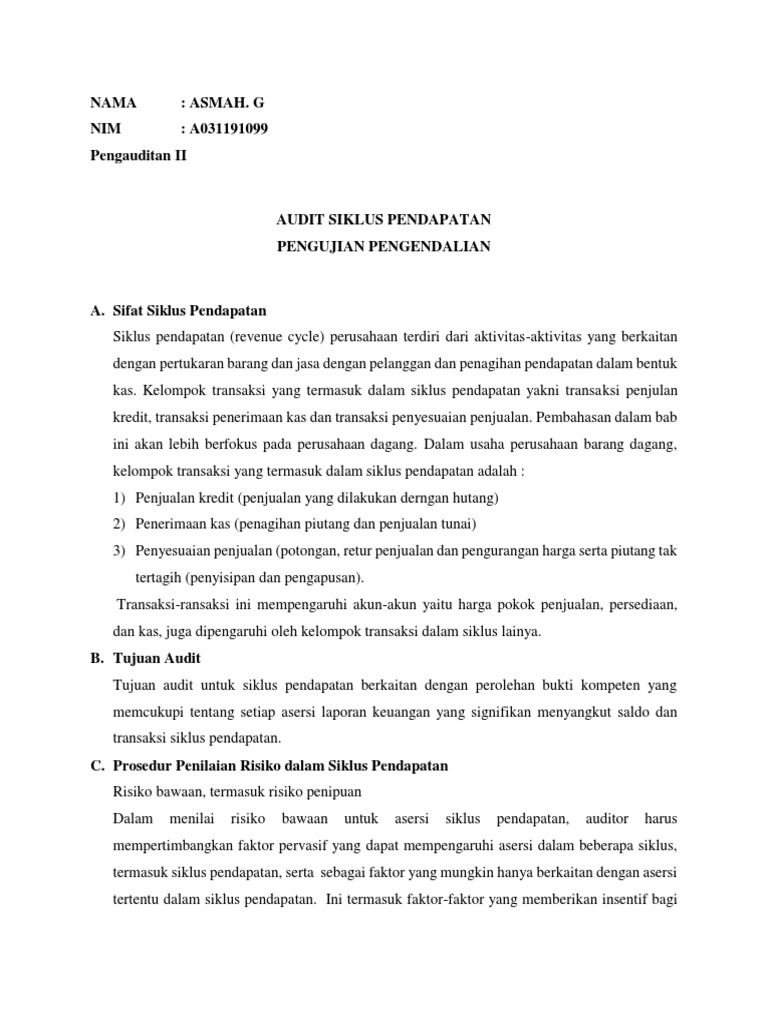 RMK Audit Siklus Pendapatan Pengujian Pengendalian | PDF