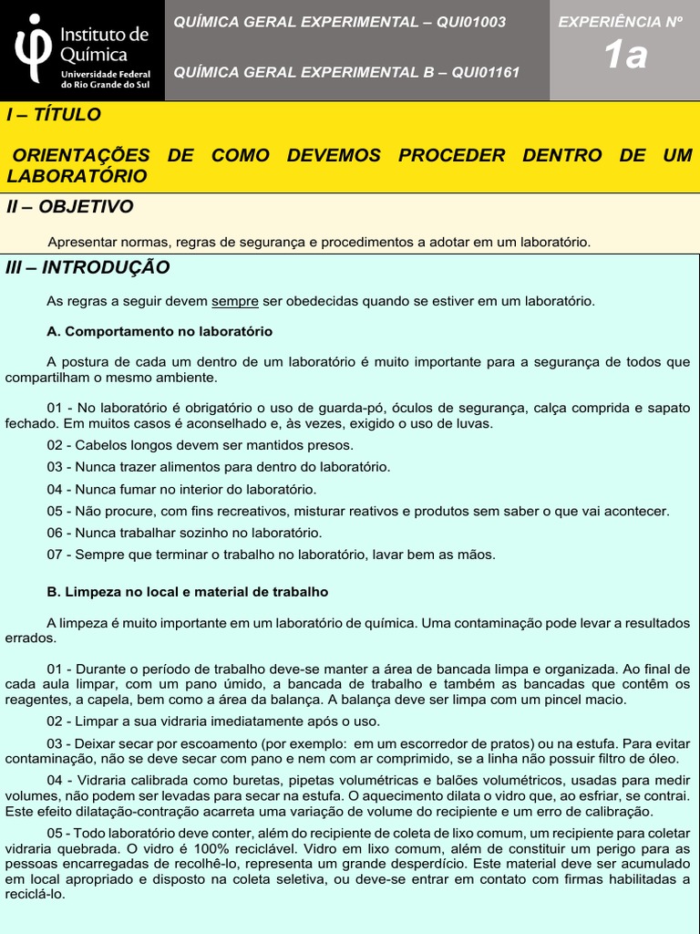 0 Orientações de Como Devemos Proceder Dentro de Um Laboratório | PDF ...