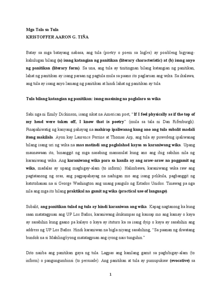 Mga Tala Sa Tula | PDF