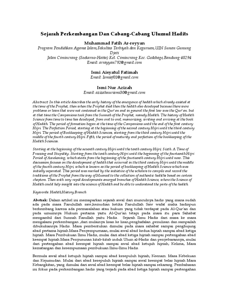 Sejarah Perkembangan Ulumul Hadits | PDF | Hadith | Religious Leader