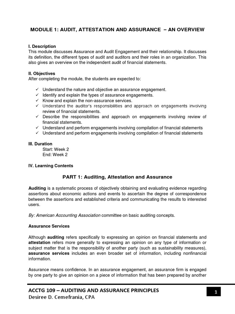 Module 01 - Auditing, Attestation and Assurance | PDF | Audit ...