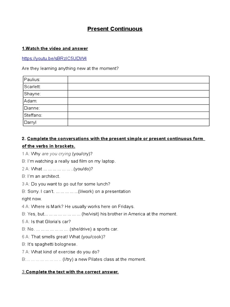 Assignment 2 Present Continuous Pdf 4413