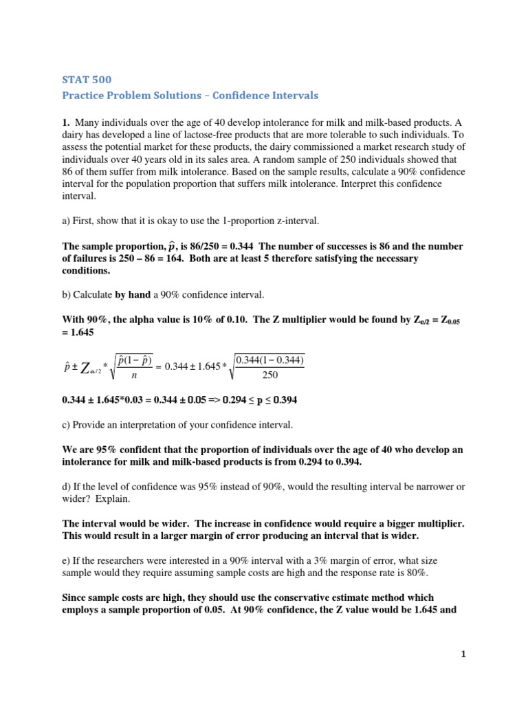 Practice Problem Solutions CI | PDF | Confidence Interval | Statistical ...
