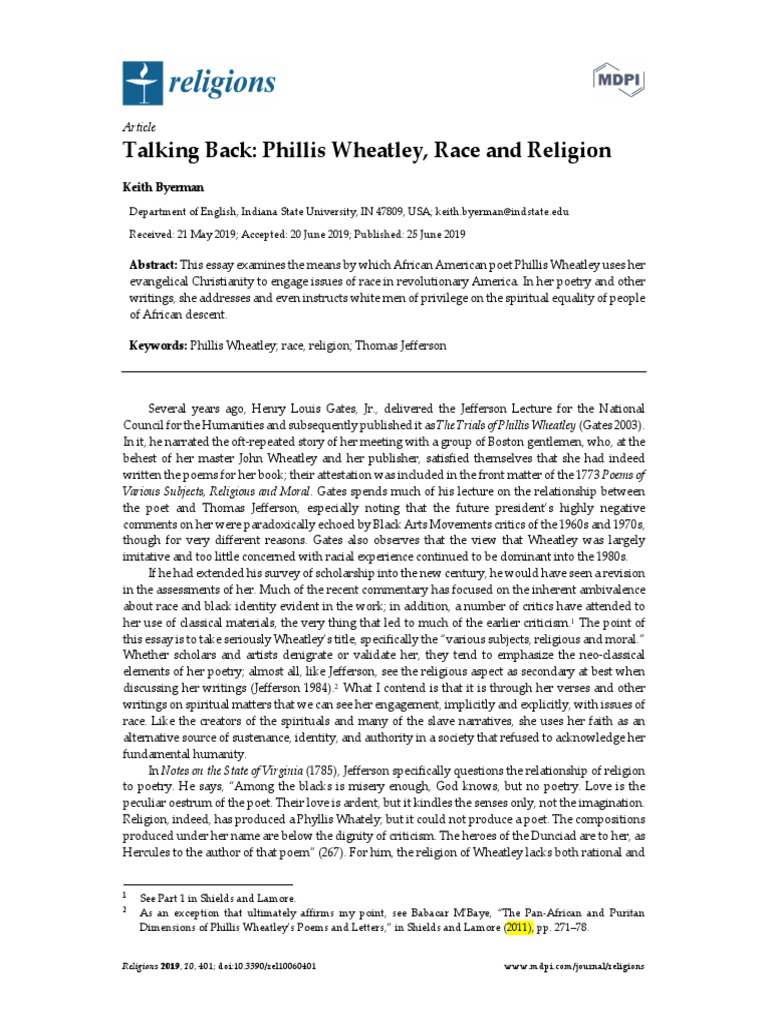 Poems of Phillis Wheatley | PDF | Deism | Goliath