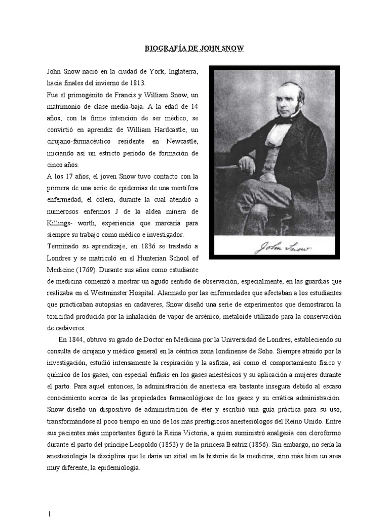Biografía de John Snow y el cólera | PDF | Epidemiología | Cólera