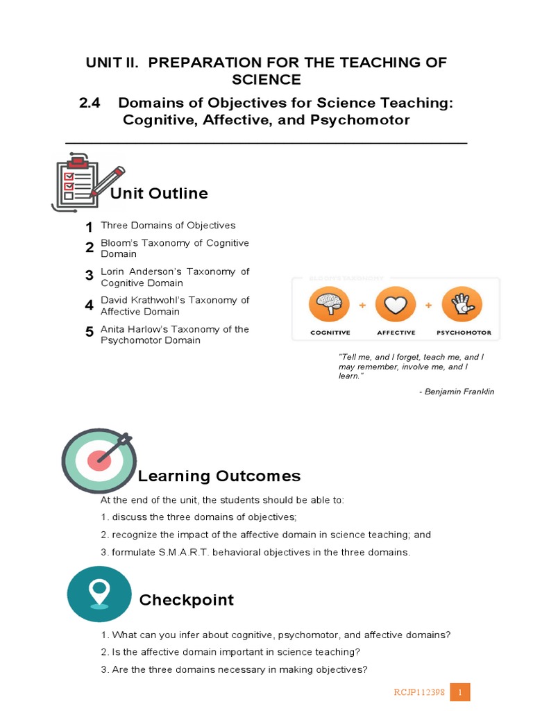 Unit II. 2.4 Domains of Objectives For Science Teaching | PDF ...