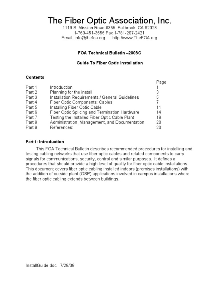 Guide To Fiber Optic Installation | PDF | Optical Fiber | Electrical ...