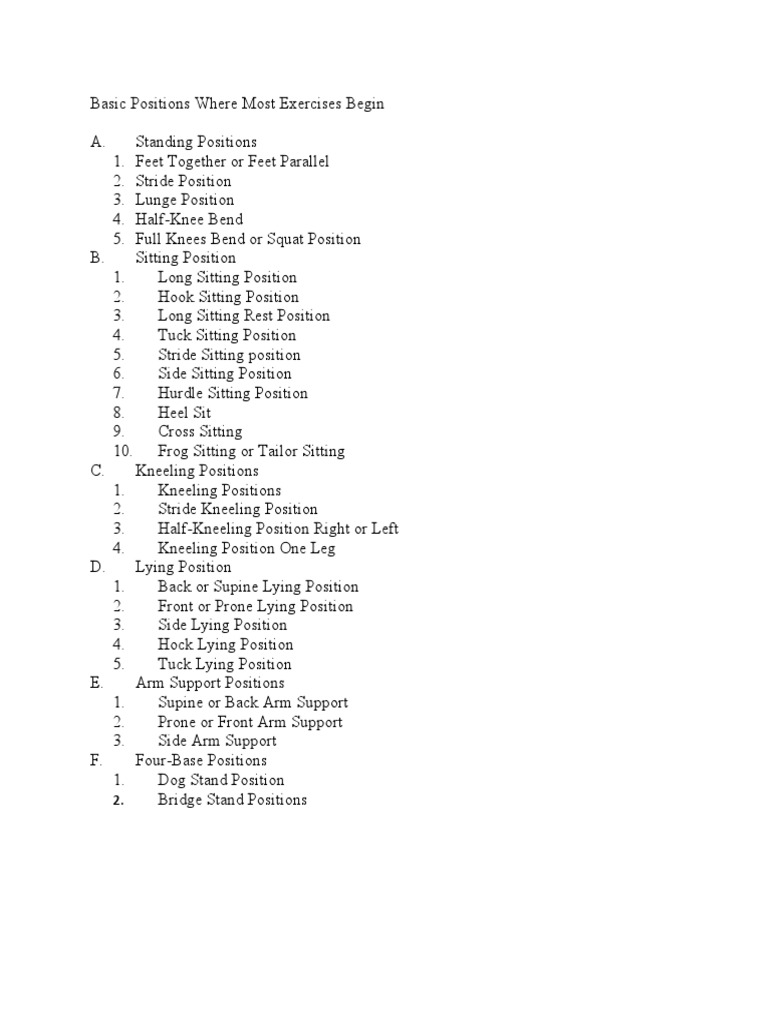 Basic Positions Where Most Exercises Begin | PDF | Language Arts ...