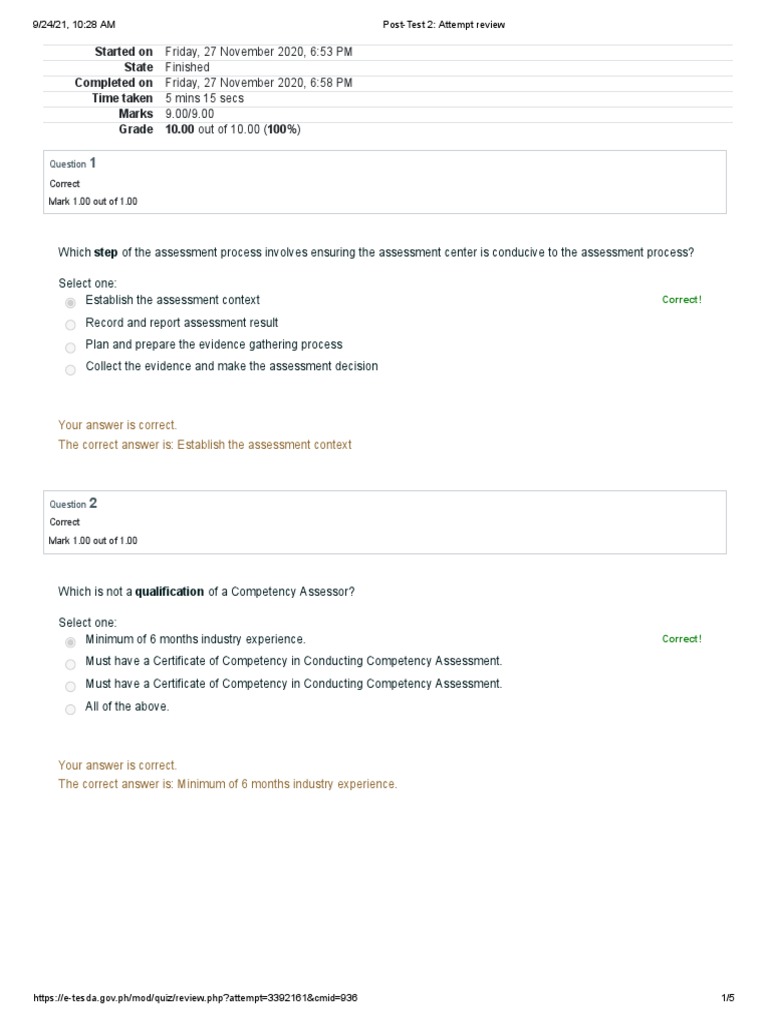 Post-Test 2 - Conducting Competency Assessment | PDF | Educational ...