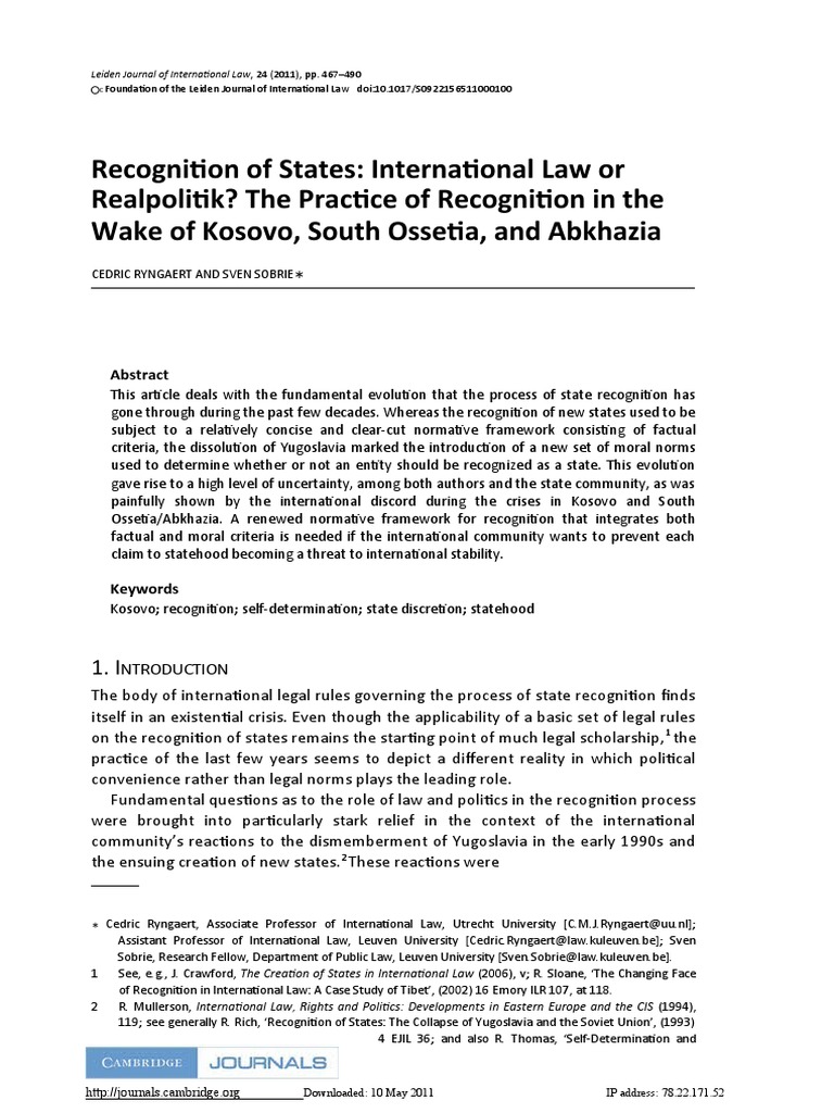 Ryngaert, Recognition of States (2011) | PDF | International Law ...