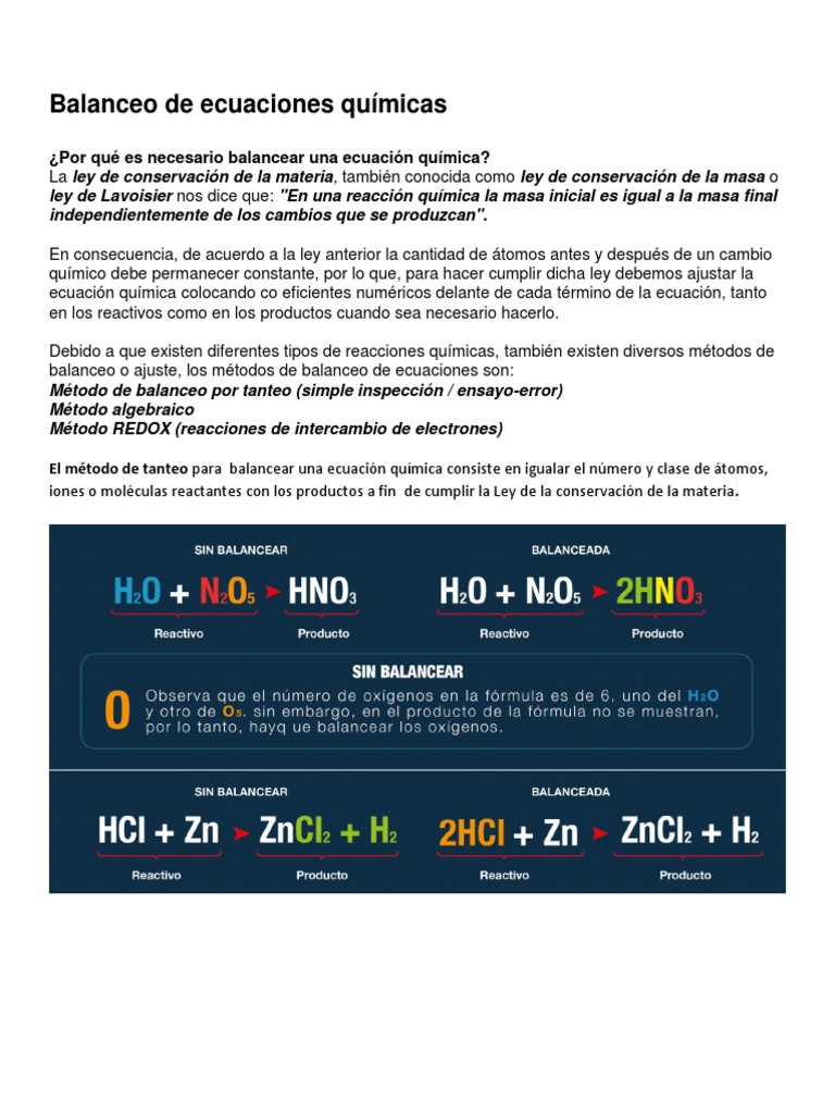 Balanceo de Ecuaciones Químicas | PDF | Métodos y materiales de ...