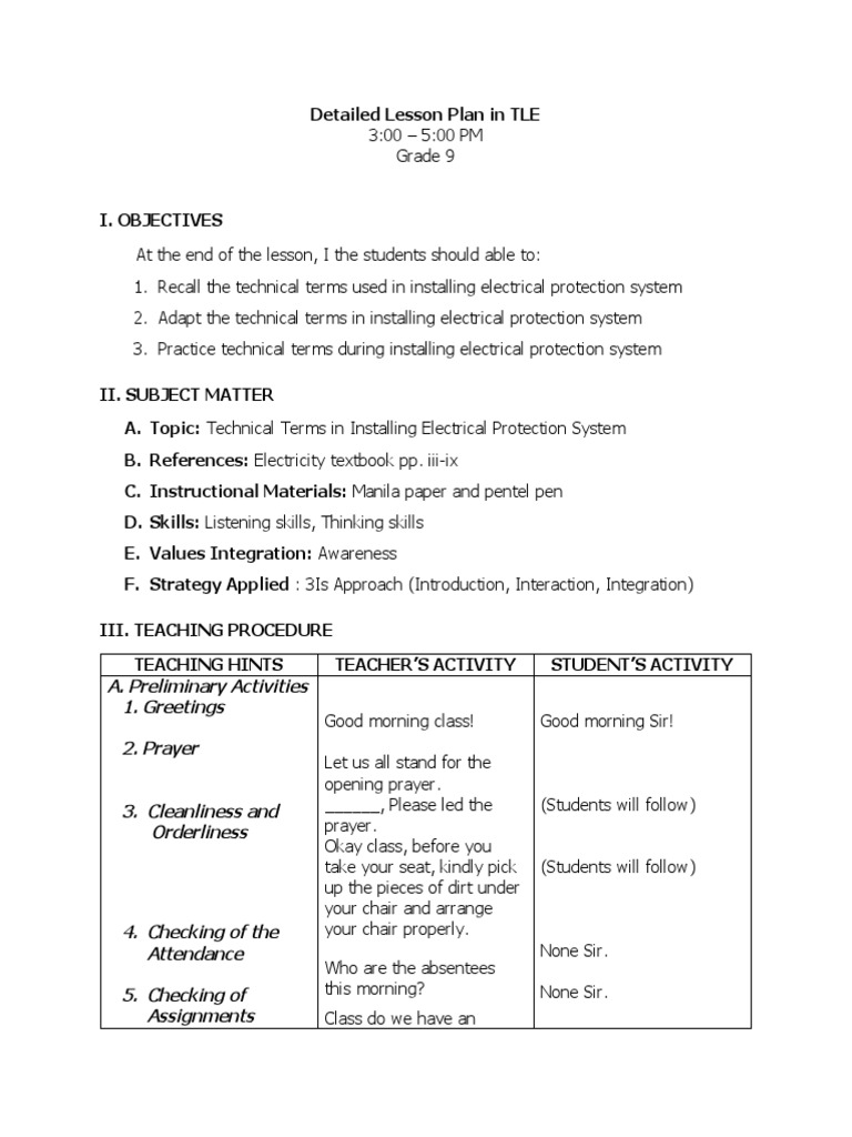 Detailed Lesson Plan in TLE | PDF | Fuse (Electrical) | Lesson Plan