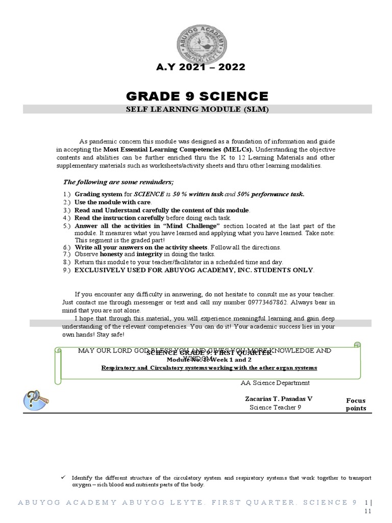 Grade 9 Science: Self Learning Module (SLM) | PDF | Heart Valve ...