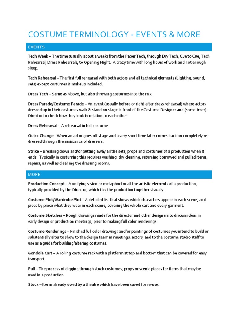 Costume Terminology - Events & More | PDF | Costume | Drawing