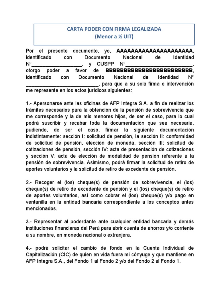 Modelo De Carta Poder Con Firma Legalizada Pdf