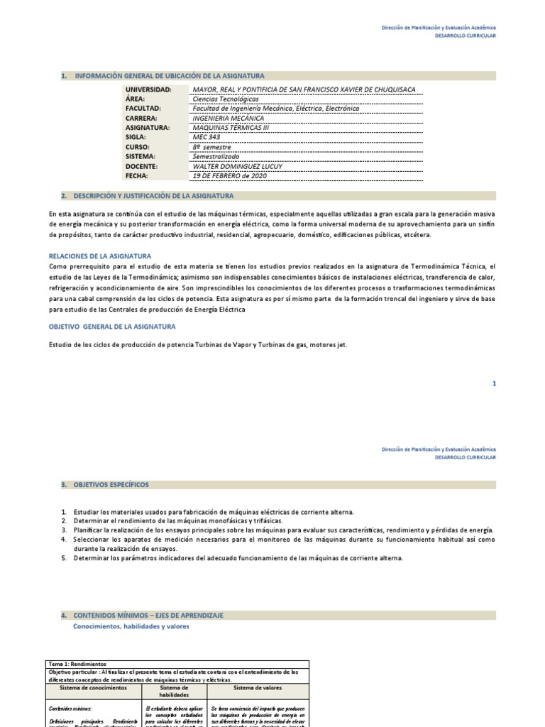 Programa Actualizado MEC 343 | PDF | Vapor | Cantidades fisicas