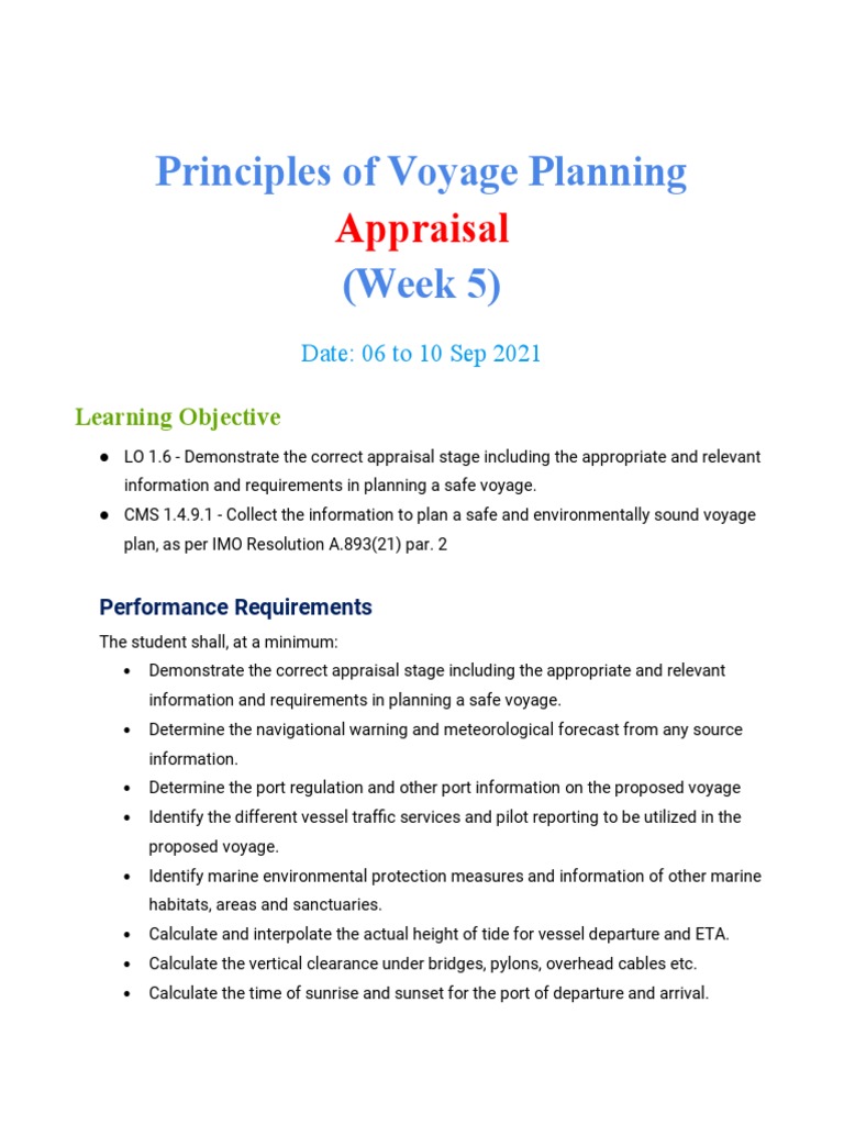 Principles of Voyage Planning (Week 5) : Appraisal | PDF | Water ...