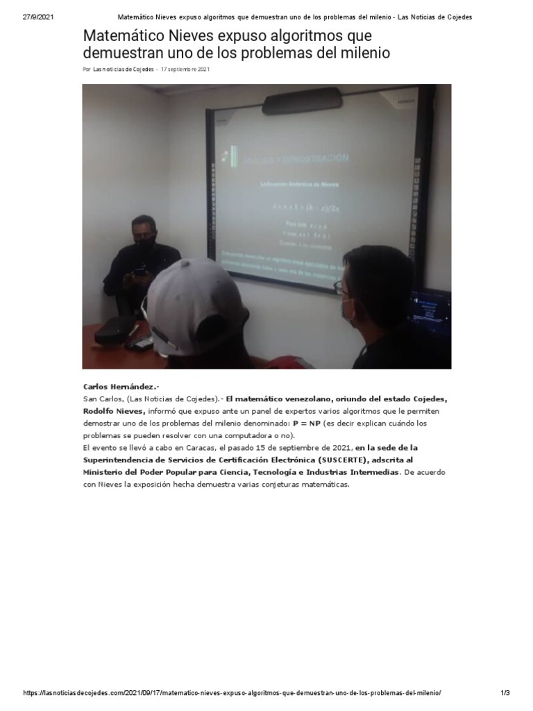 Matemático Nieves Expuso Algoritmos Que Demuestran Uno de Los Problemas ...