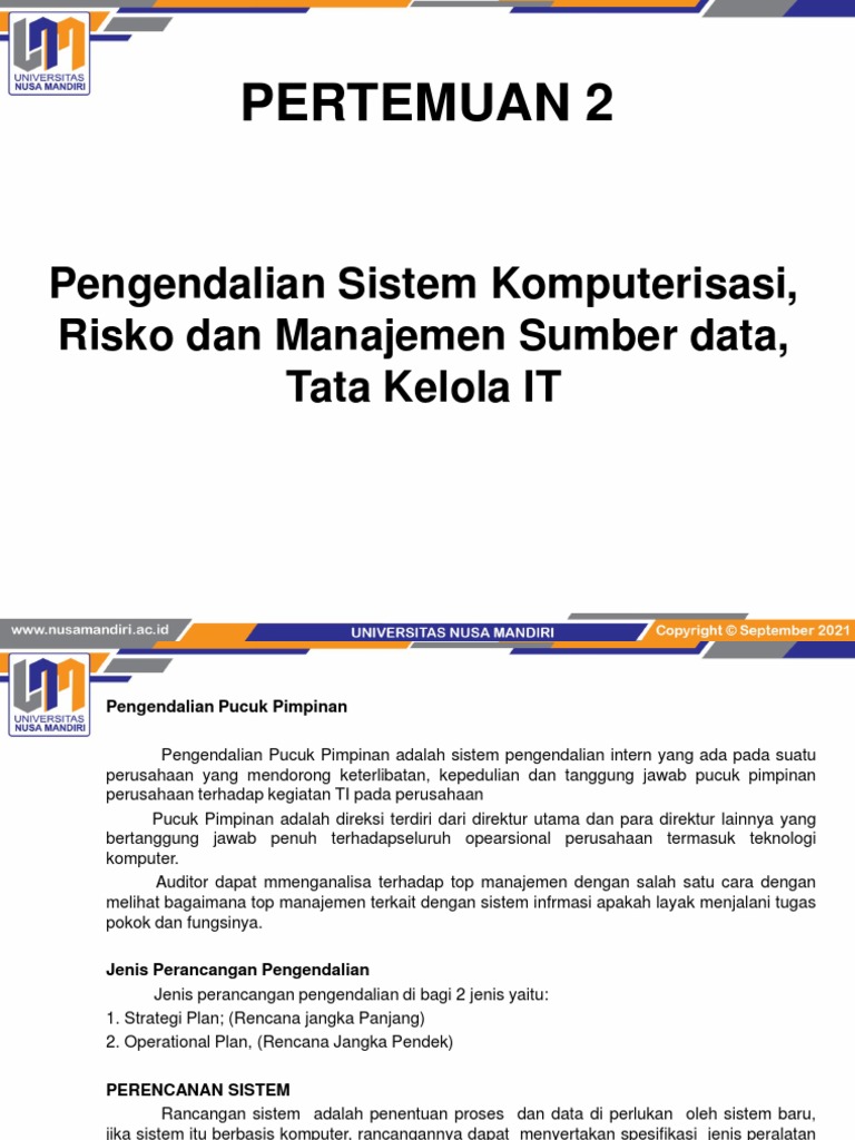 Pertemuan 2: Pengendalian Sistem Komputerisasi, Risko Dan Manajemen ...