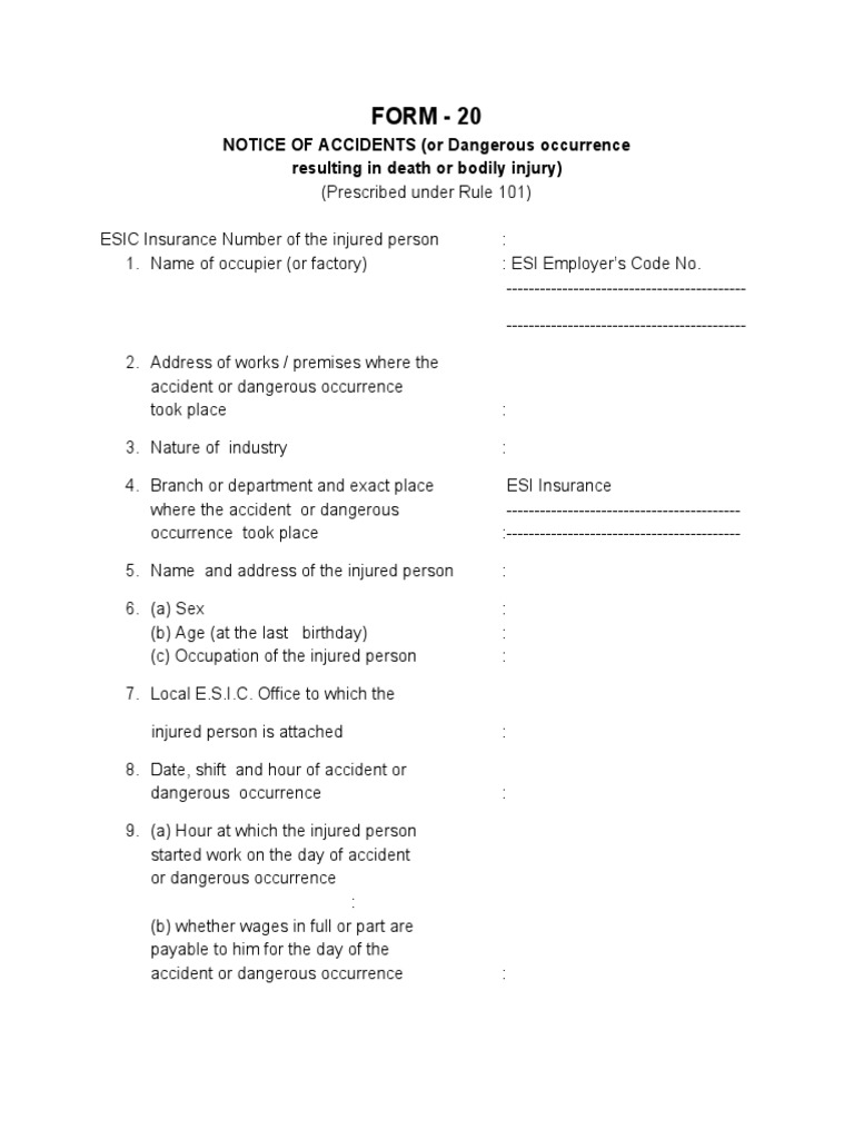 Form 20 Notice of Accident | PDF | Justice | Crime & Violence