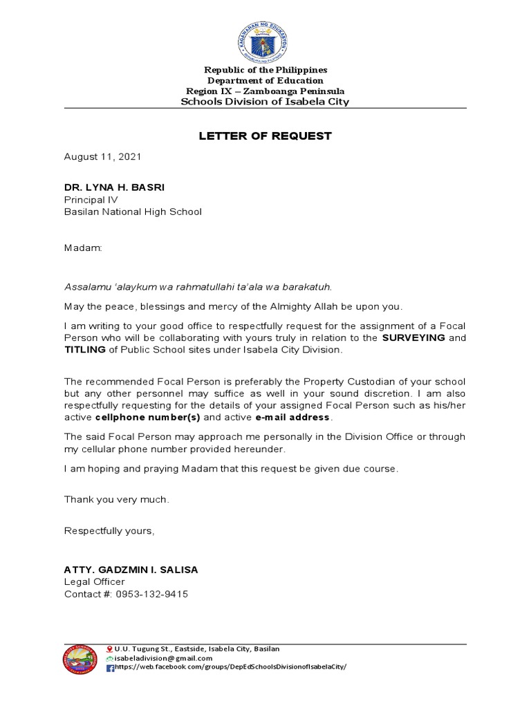 Request for School Focal Person Assignment | PDF