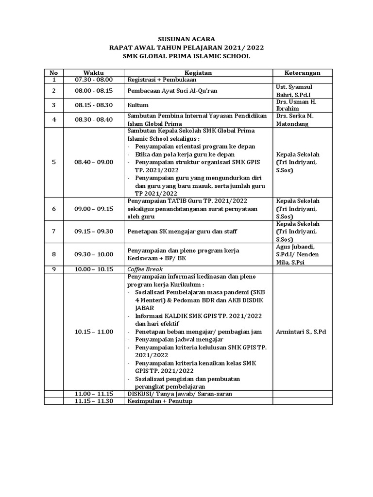Susunan Acara Rapat Awal Tahun | PDF