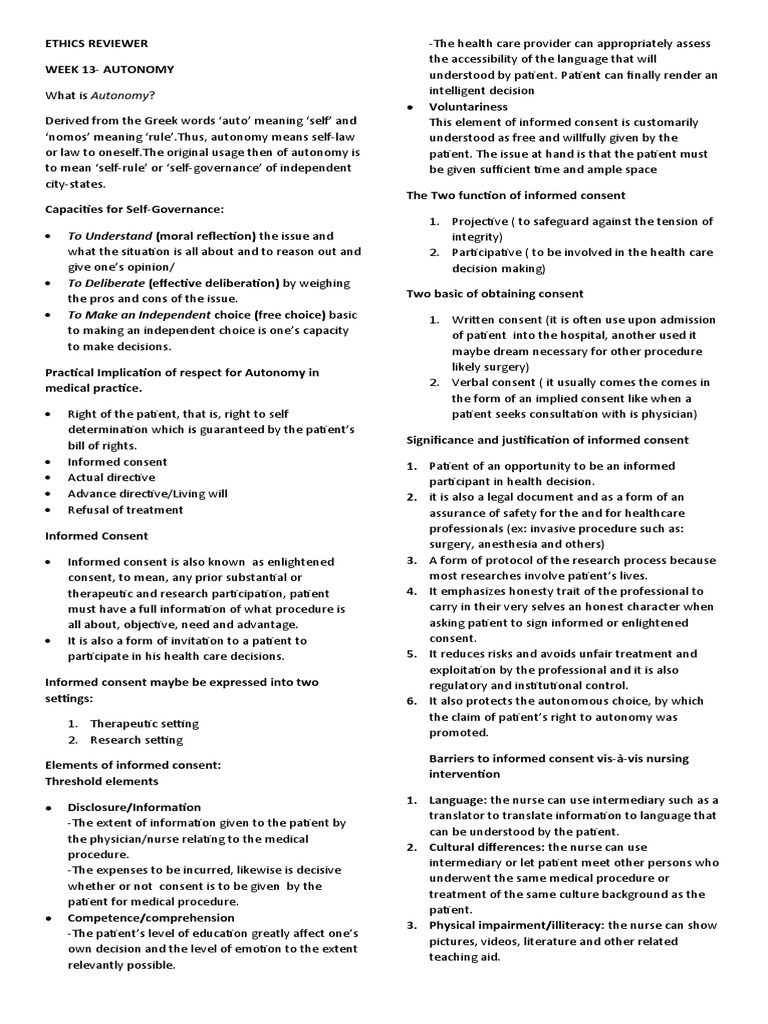 Ethics Reviewer Finals | PDF | Informed Consent | Autonomy