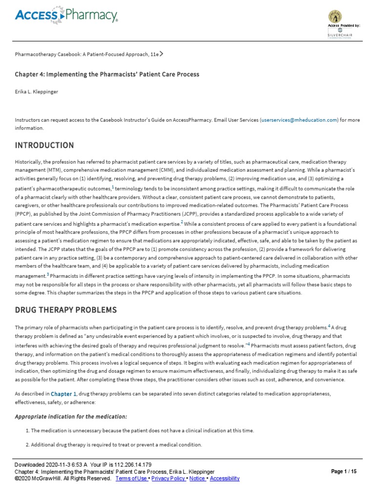 Chapter 4: Implementing The Pharmacists' Patient Care Process | PDF ...