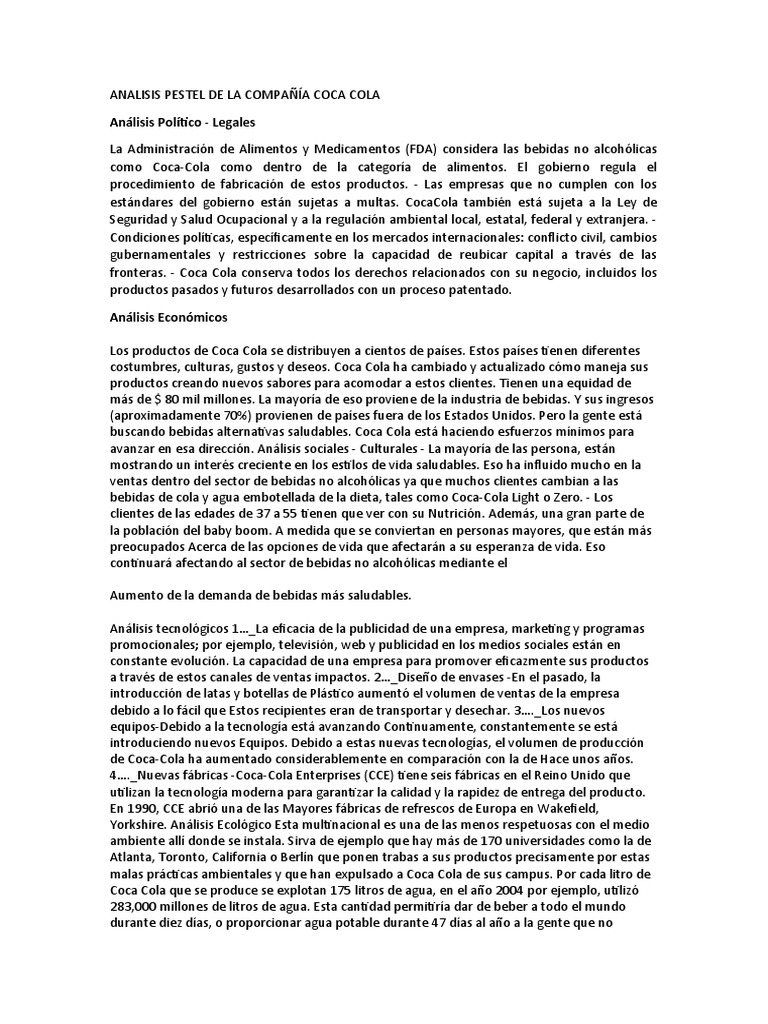 Analisis Pestel de La Compañía Coca Cola | PDF | Coca Cola | La ...
