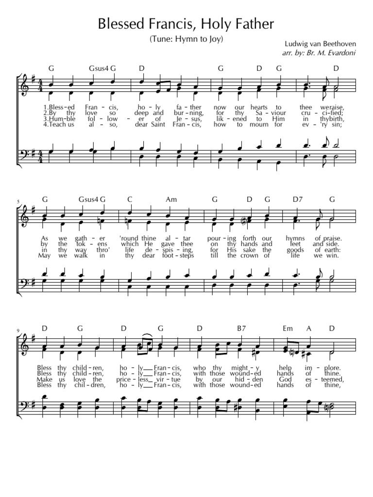 Blessed Francis, Holy Father: (Tune: Hymn To Joy) | PDF